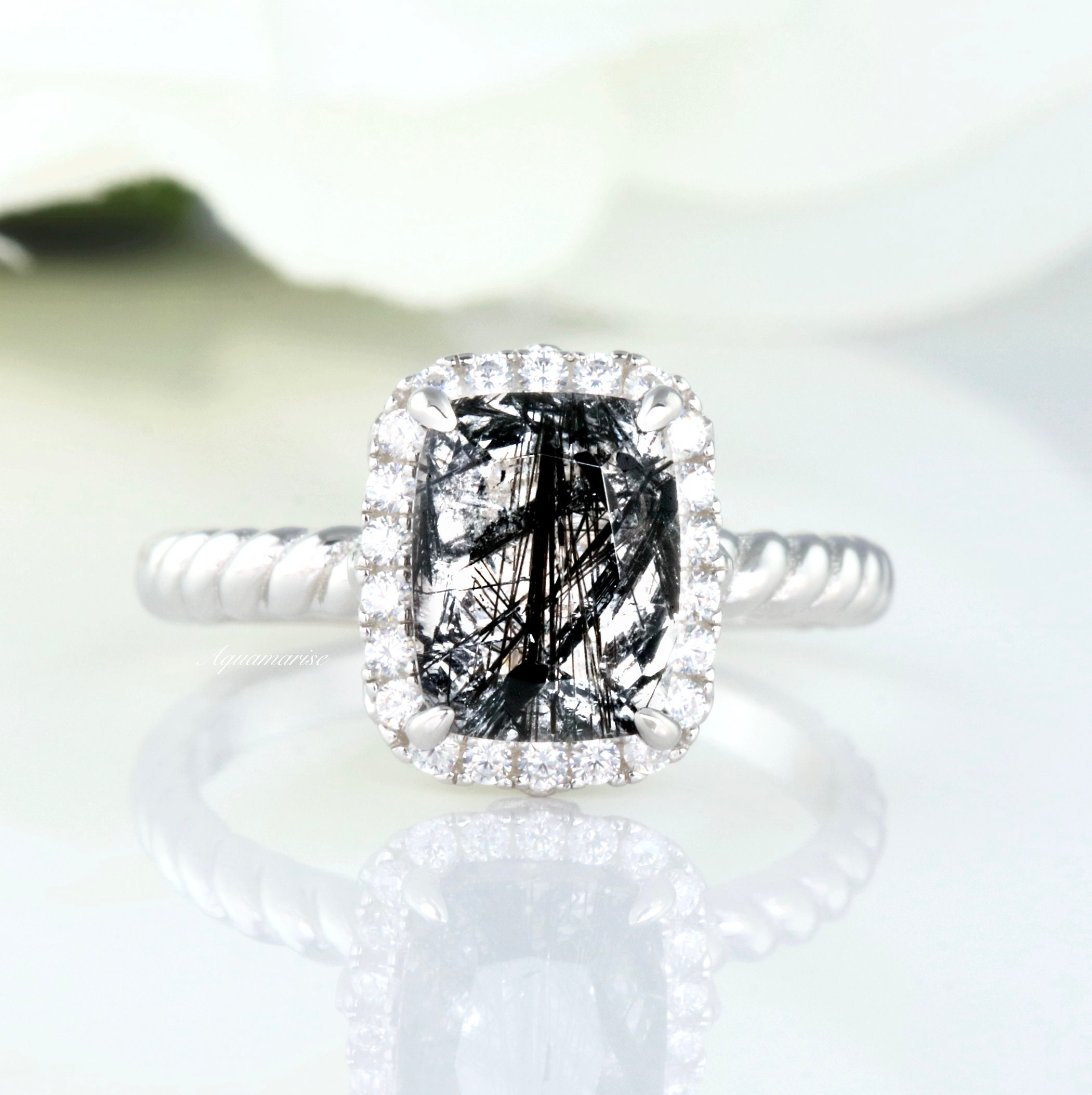 Black Rutilated Quartz Ring Sterling Silver Ring Natural | Etsy