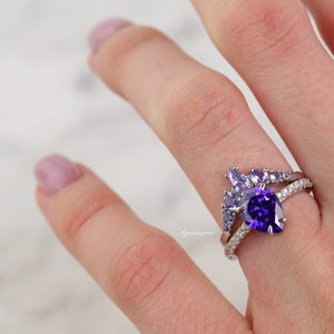 Teardrop Amethyst Ring Set- Sterling Silver Amethyst Engagement Ring ...