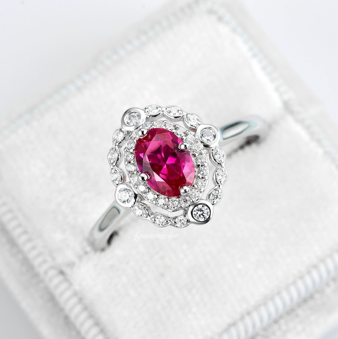 Vintage Ruby Ring 925 Sterling Silver Genuine Ruby Engagement Ring for ...