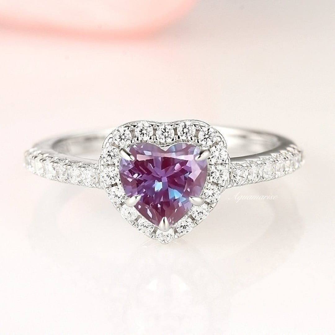 Heart Shaped Alexandrite Ring in 925 Sterling Silver Engagement Rings ...