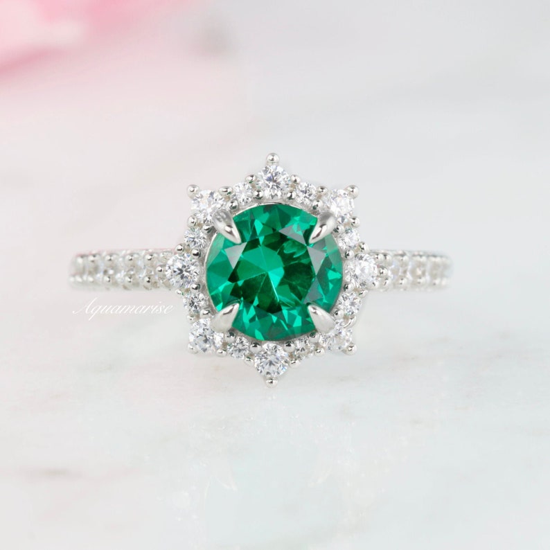 Aster Emerald Ring Sterling Silver Ring Green Gemstone | Etsy