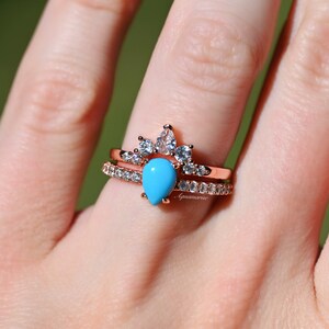 Natural Turquoise Ring Set- 14K Rose Gold Vermeil Teardrop Engagement ...