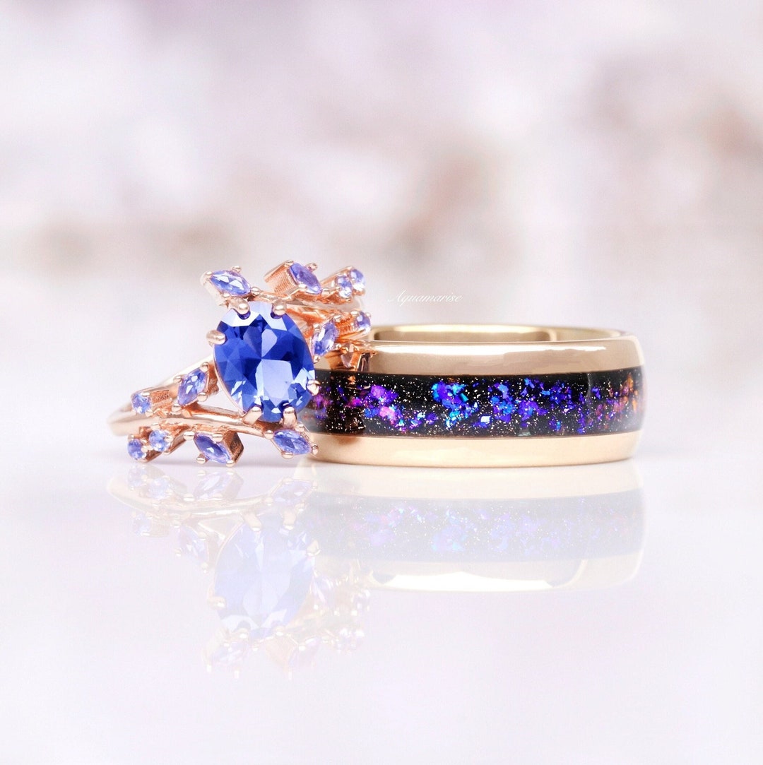 Orion Nebula & Cornflower Sapphire Leaf Couples Ring His and Hers Ring ...