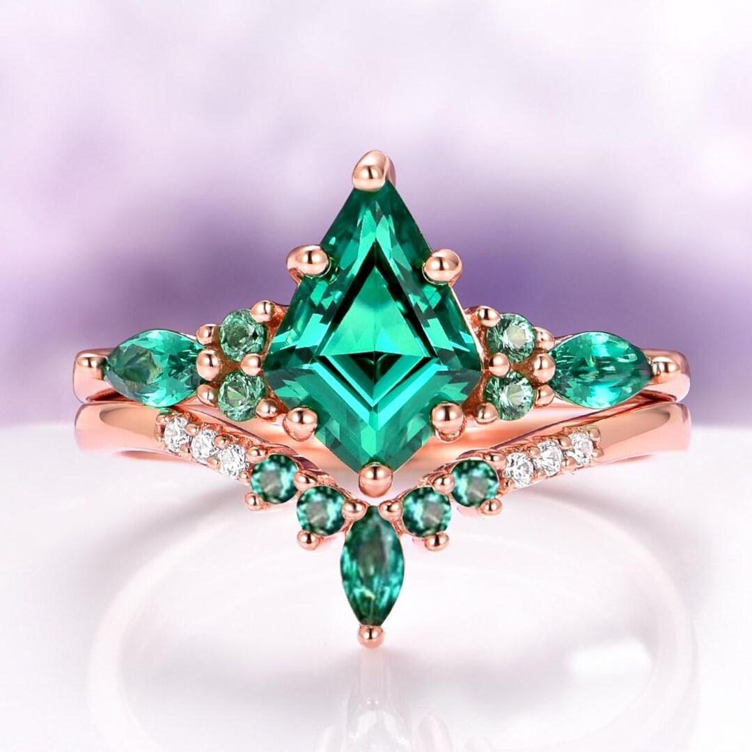 Skye Kite Emerald Ring Set- 14K Rose Gold Vermeil Engagement Ring for ...