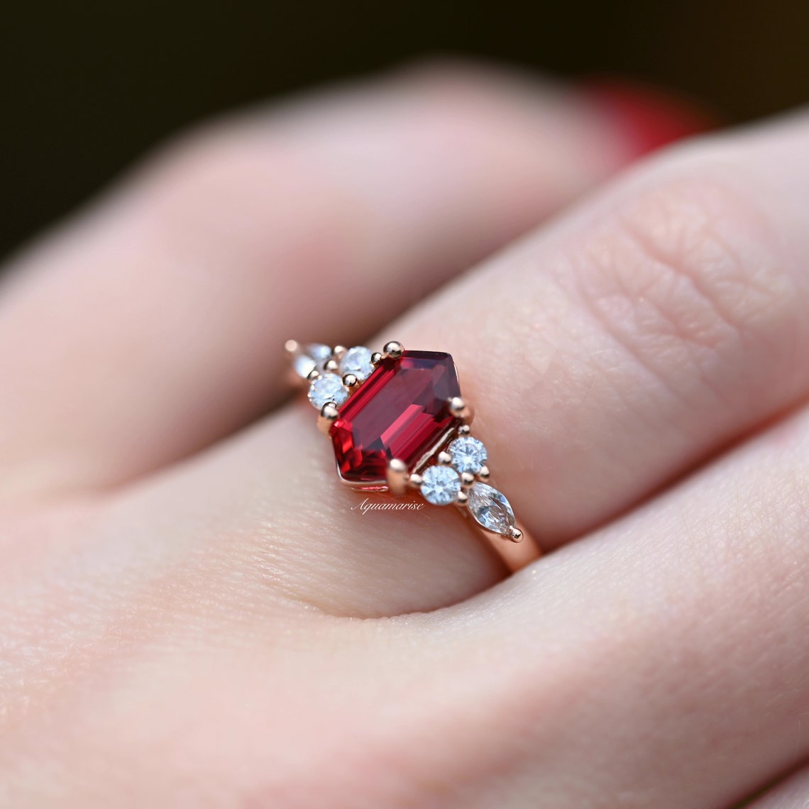 Hexagon Ruby Ring 14K Rose Gold Vermeil Gemstone Engagement - Etsy