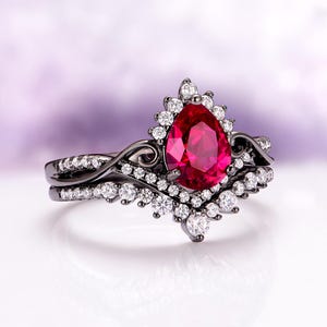 Faye Ruby Engagement Ring Set in Black Ruthenium Over 925 Sterling ...