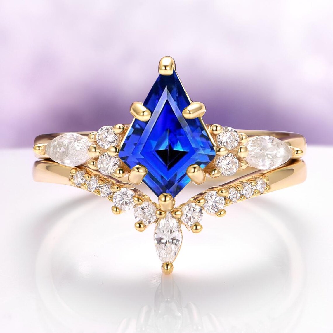 Skye Kite Blue Sapphire Engagement Ring Set in 14K Yellow Gold Vermeil ...