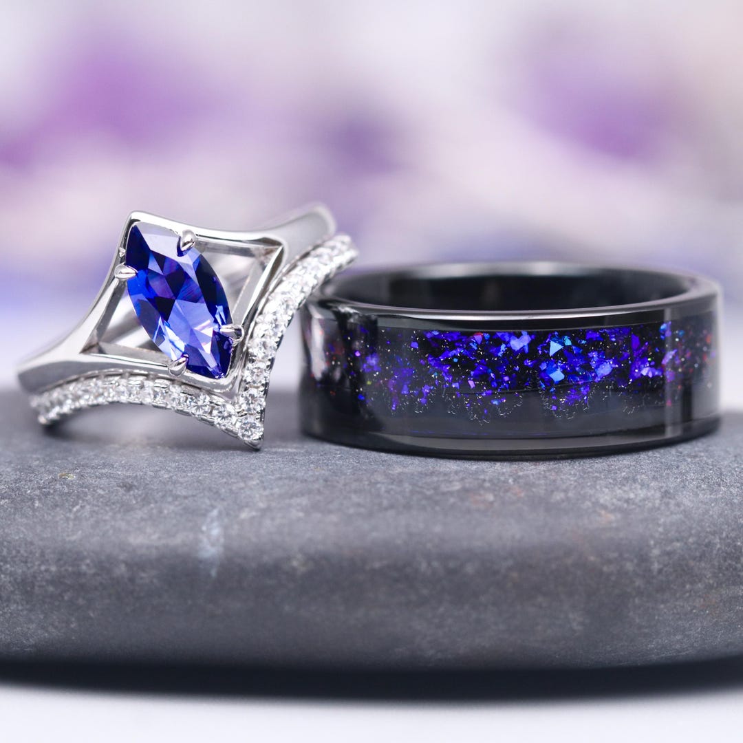Tanzanite & Orion Nebula Couples Ring Set- His and Hers Ring Set ...