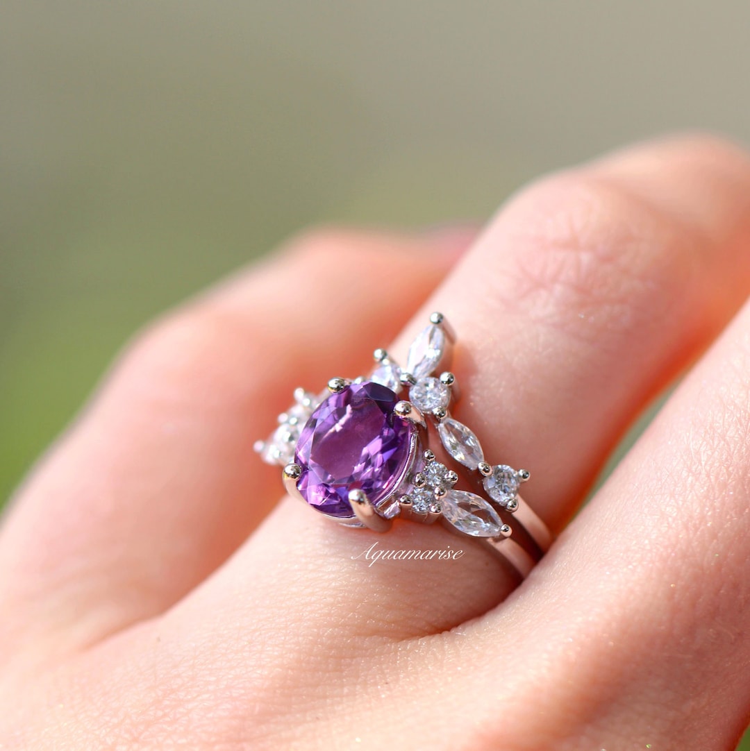 Natural Amethyst Ring Set- 925 Sterling Silver Purple Amethyst ...
