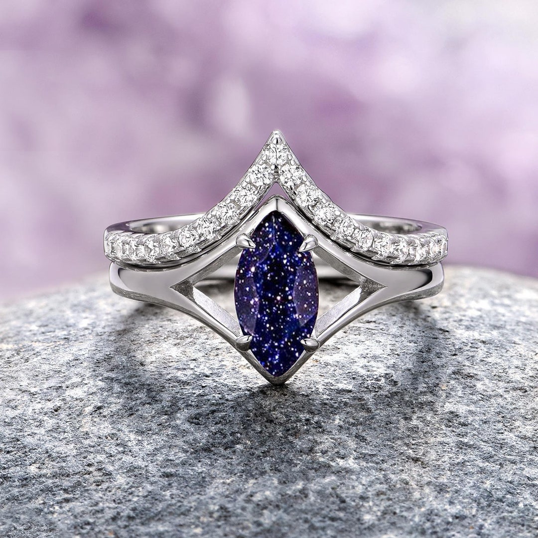 Starry Night Engagement Ring Set in 925 Sterling Silver- Night Court ...