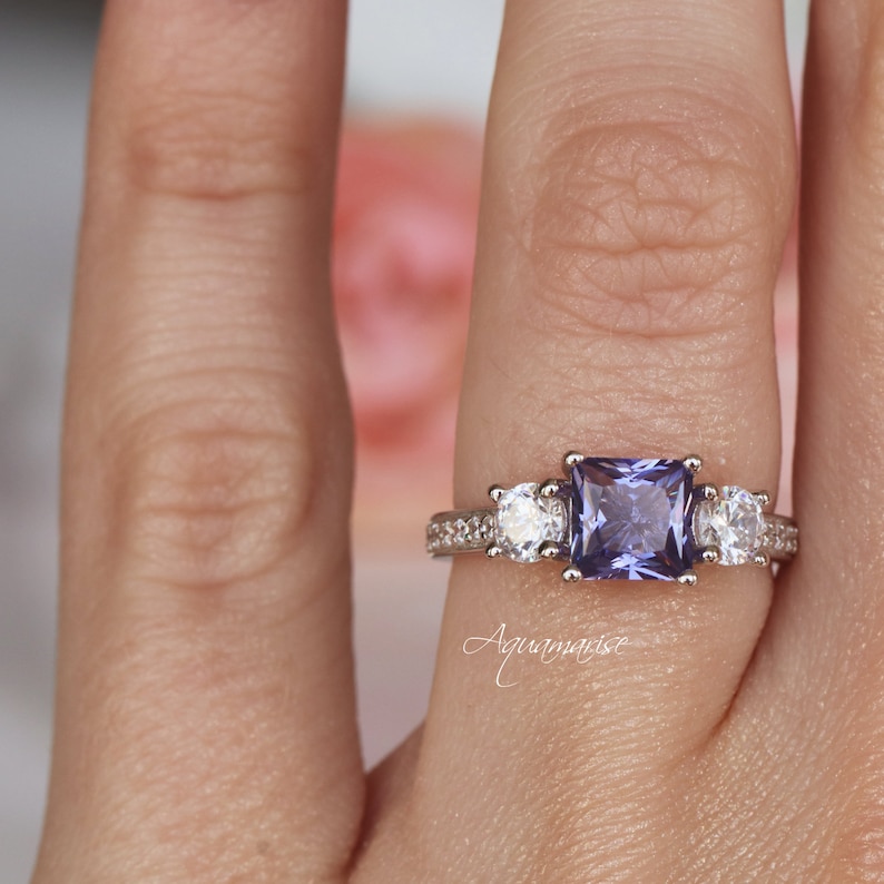 Princess Cut Tanzanite Ring Sterling Silver Purple Gemstone - Etsy