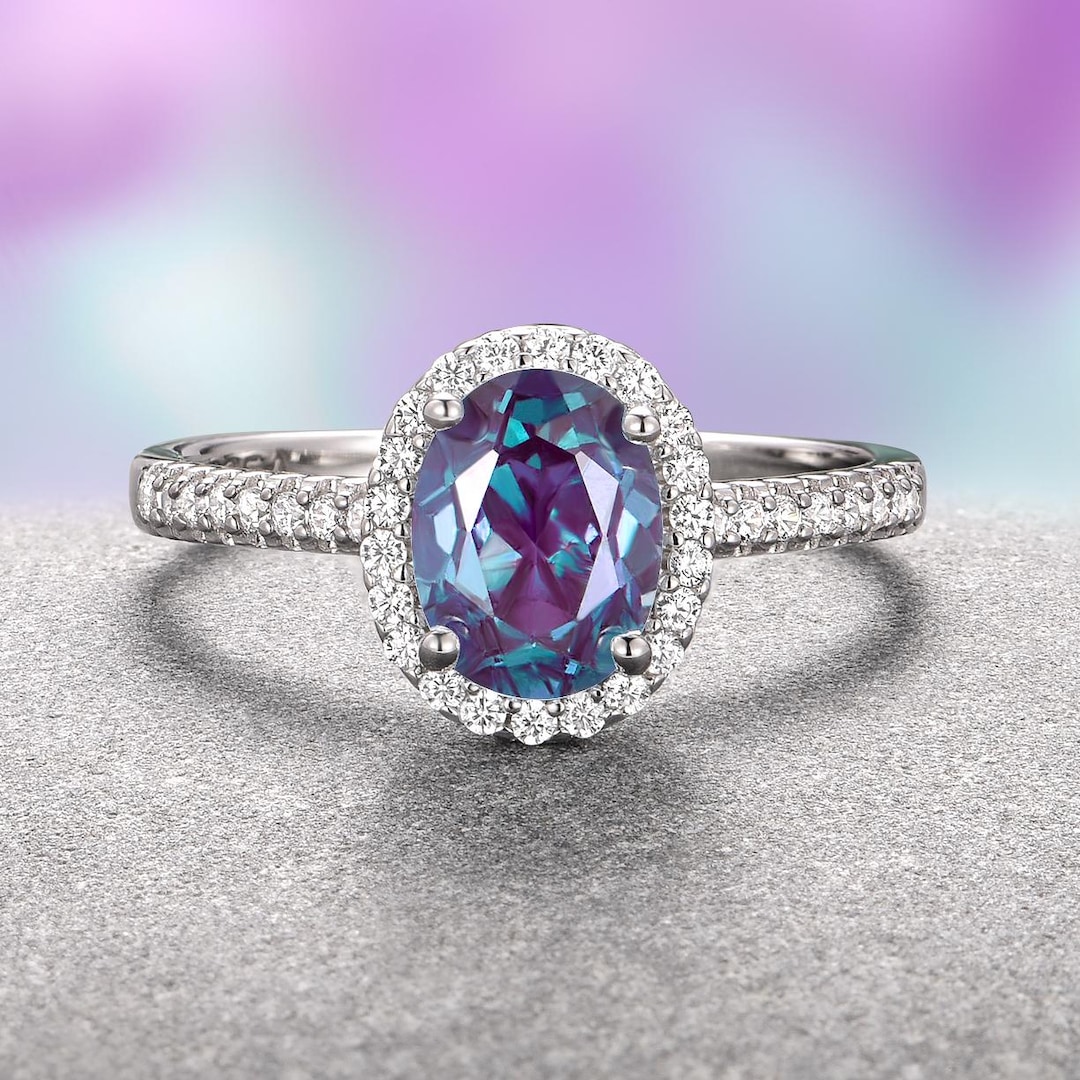 Oval Alexandrite Ring in 925 Sterling Silver- Genuine Alexandrite ...