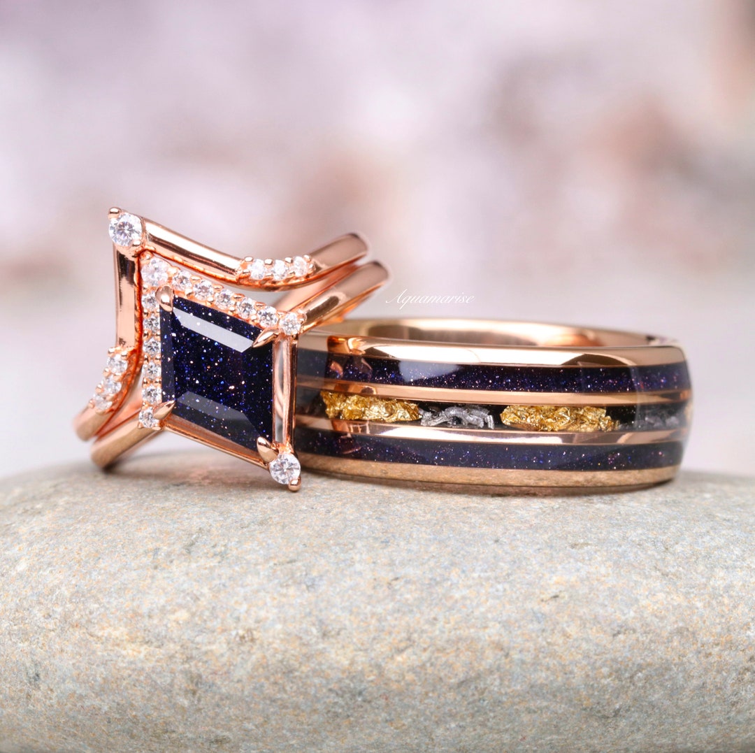 Starry Night Couples Ring Set- His and Hers Orion Nebula Wedding Band ...