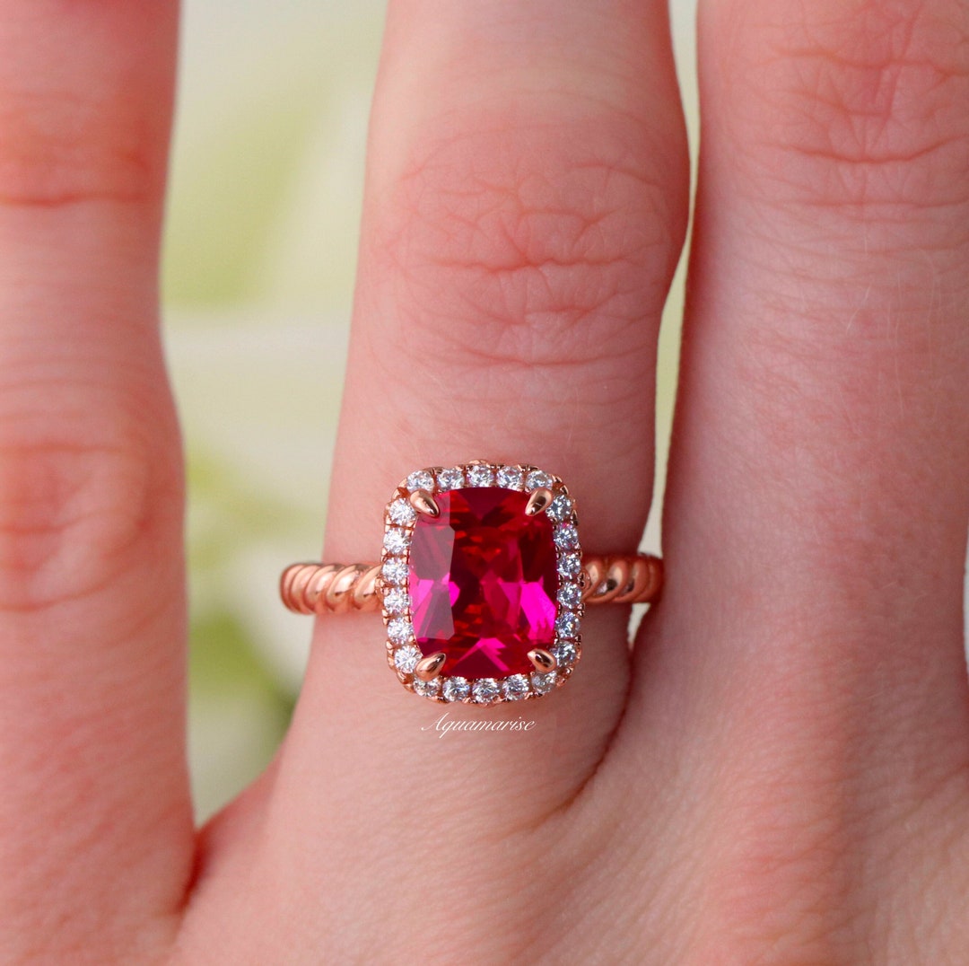Vintage Ruby Ring- 14K Rose Gold Vermeil Genuine Ruby Elongated Cushion ...