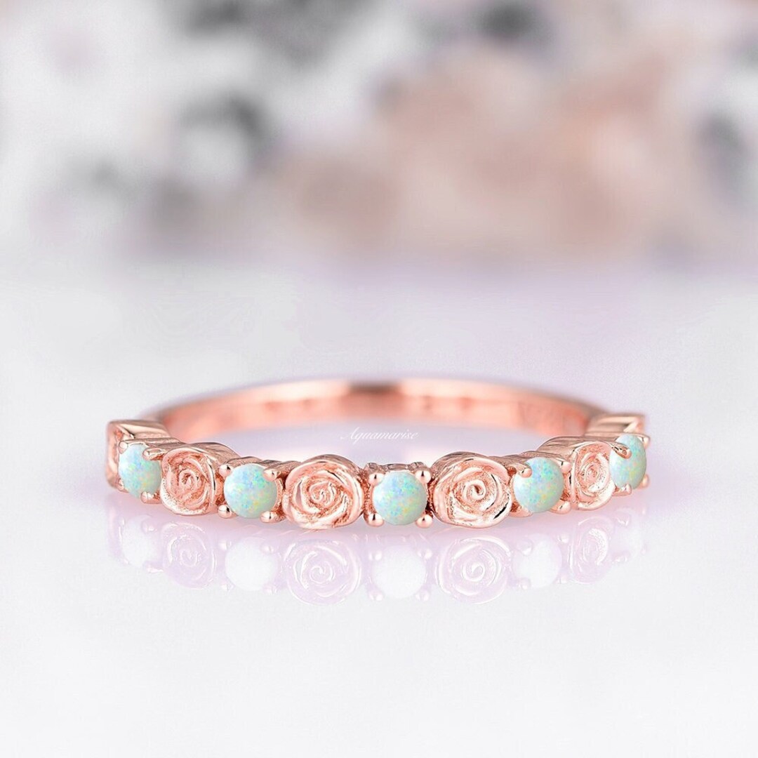 Minimalist Dainty Rose Opal Ring- 14K Rose Gold Vermei Natural Opal ...