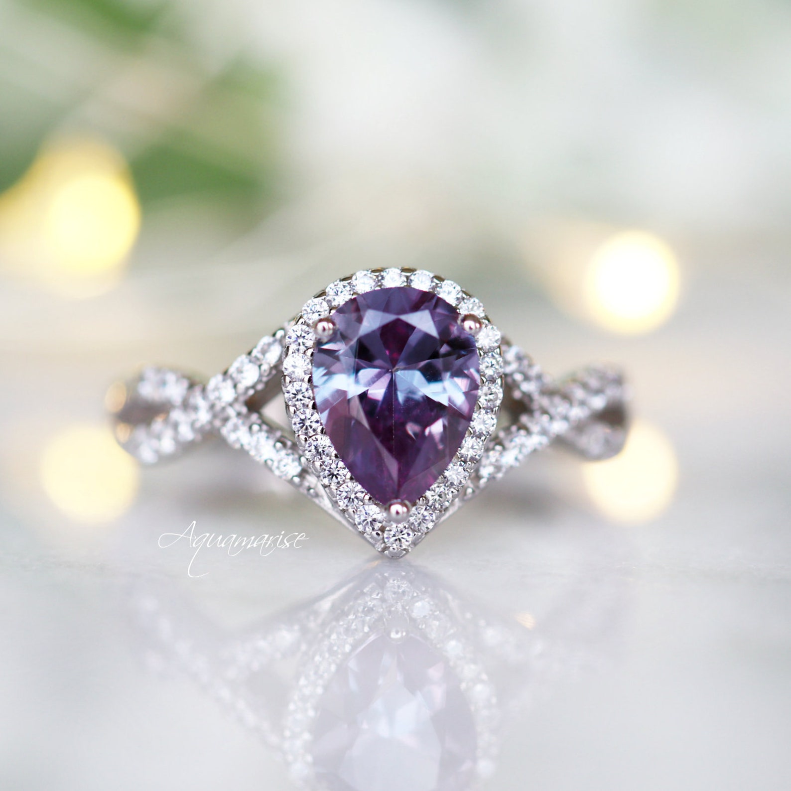 Pear Alexandrite Ring Sterling Silver Gemstone Engagement - Etsy