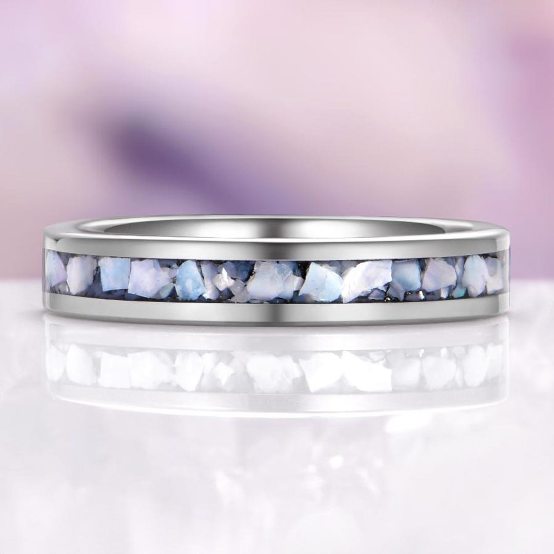 2mm Tungsten Wedding Band, Pearl Inlay Ring, Tungsten Carbide Ring ...