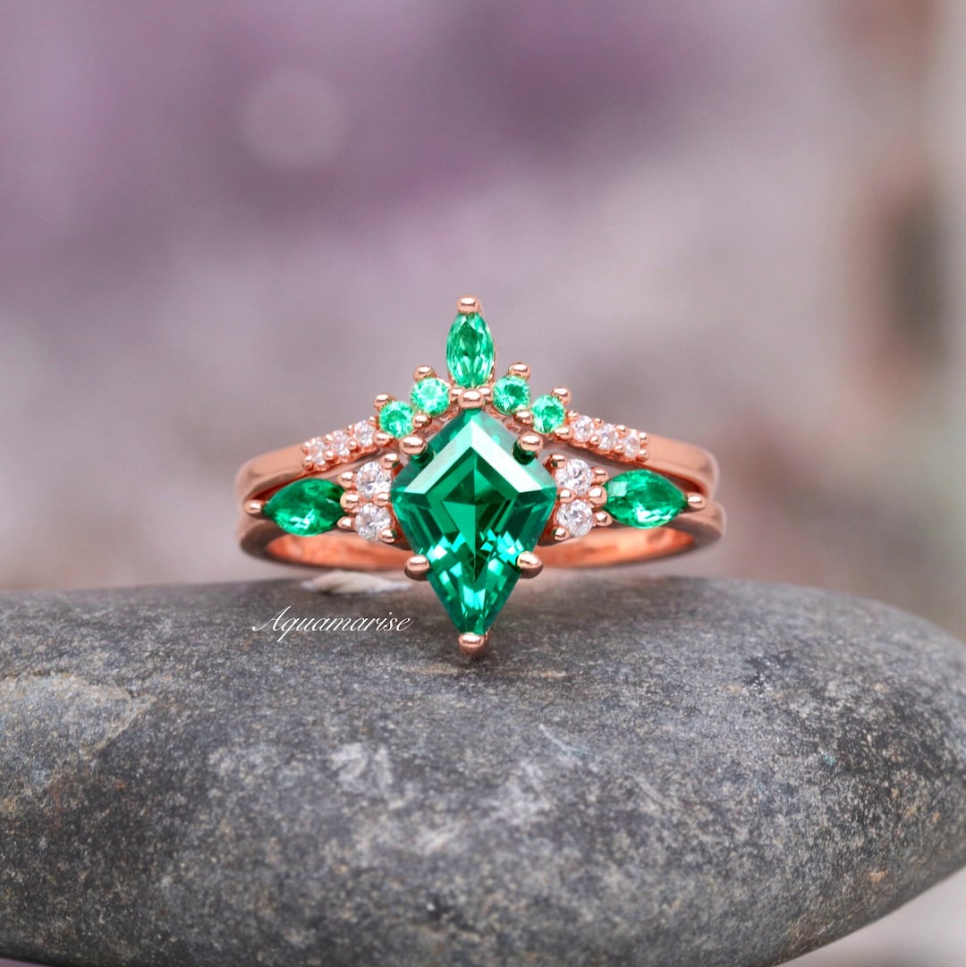 Skye Kite Emerald Ring Set- 14K Rose Gold Vermeil Engagement Ring for ...