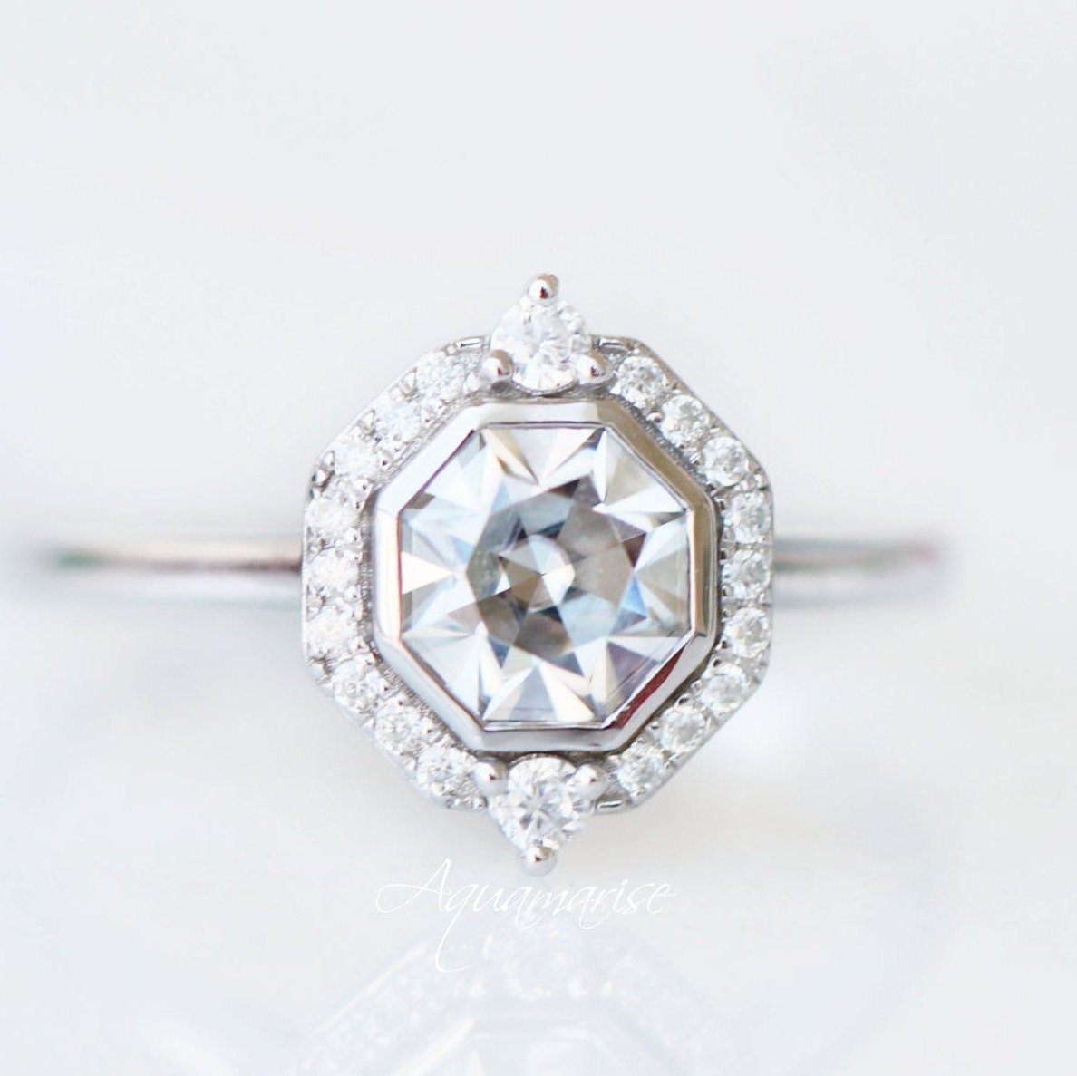 Octavia Diamond Ring Natural White Sapphire Engagement Ring - Etsy