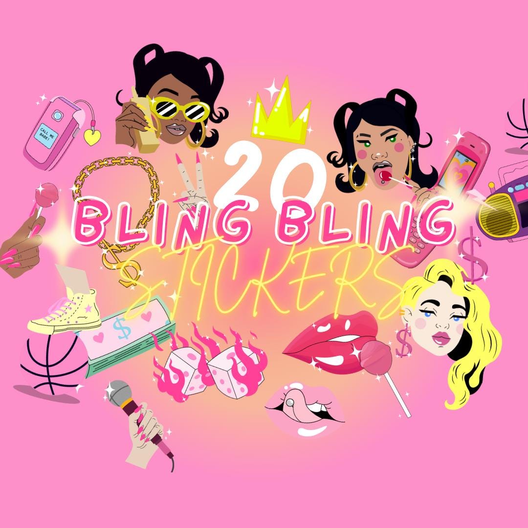 Bling Bling Sticker Pack | 20 Y2K Inspired Glitter Stickers for Digital ...