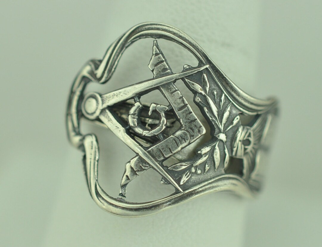 Solid 925 Sterling Silver Freemason Masonic Adjustable Spoon Ring - Etsy