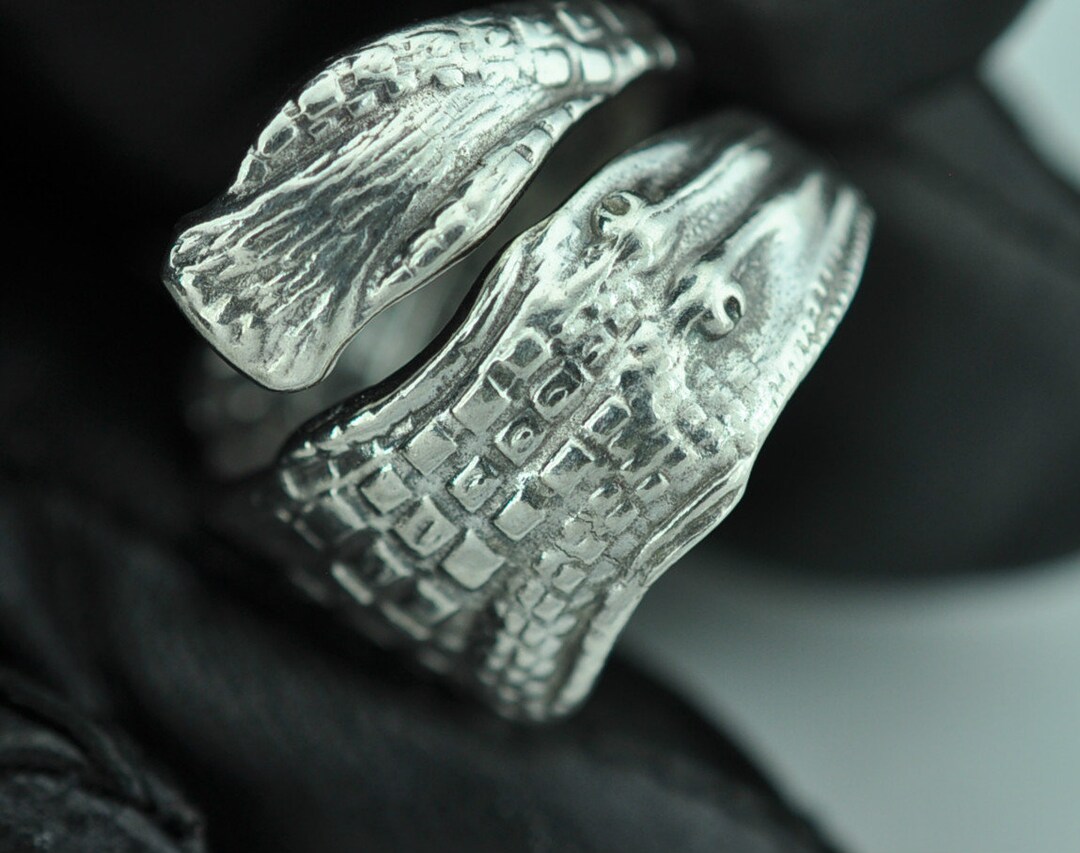 Large Solid 925 Sterling Silver Alligator Adjustable Spoon Ring - Etsy