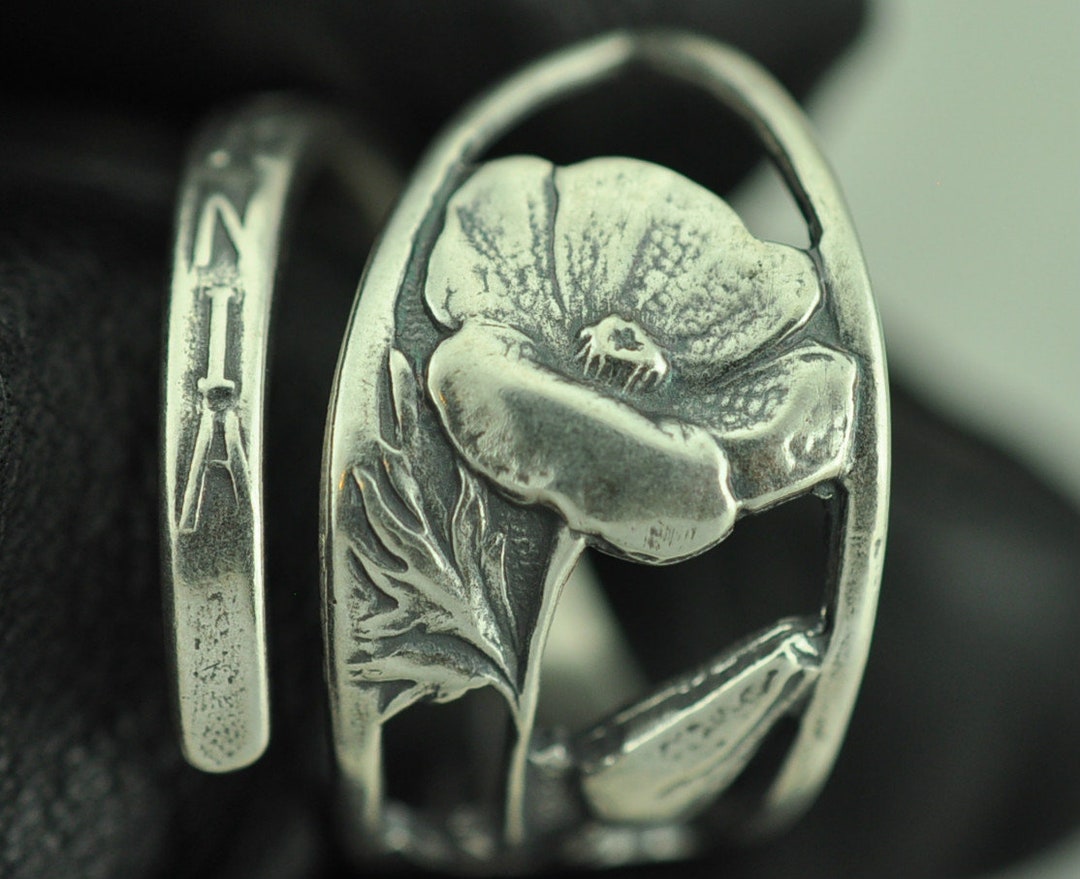 Solid 925 Sterling Silver California Flower Adjustable Spoon Ring - Etsy