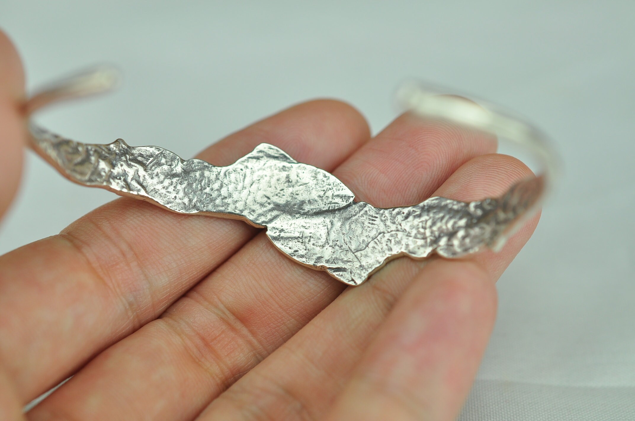 6'' Solid 925 Sterling Silver Two Happy Fish Cuff Bracellet - Etsy