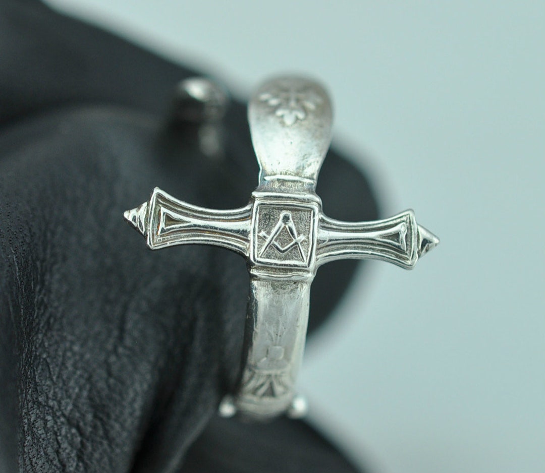 Solid 925 Sterling Silver Freemason Masonic Sword Adjustable Spoon Ring ...