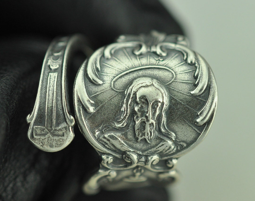 Solid 925 Sterling Silver Jesus Bell Star Adjustable Spoon Ring - Etsy