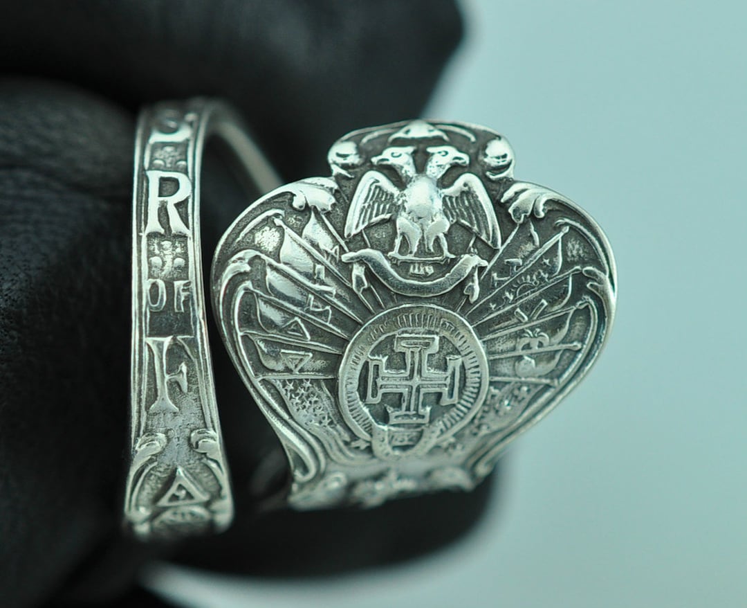 Solid 925 Sterling Silver Freemason Masonic Double Head Eagle ...