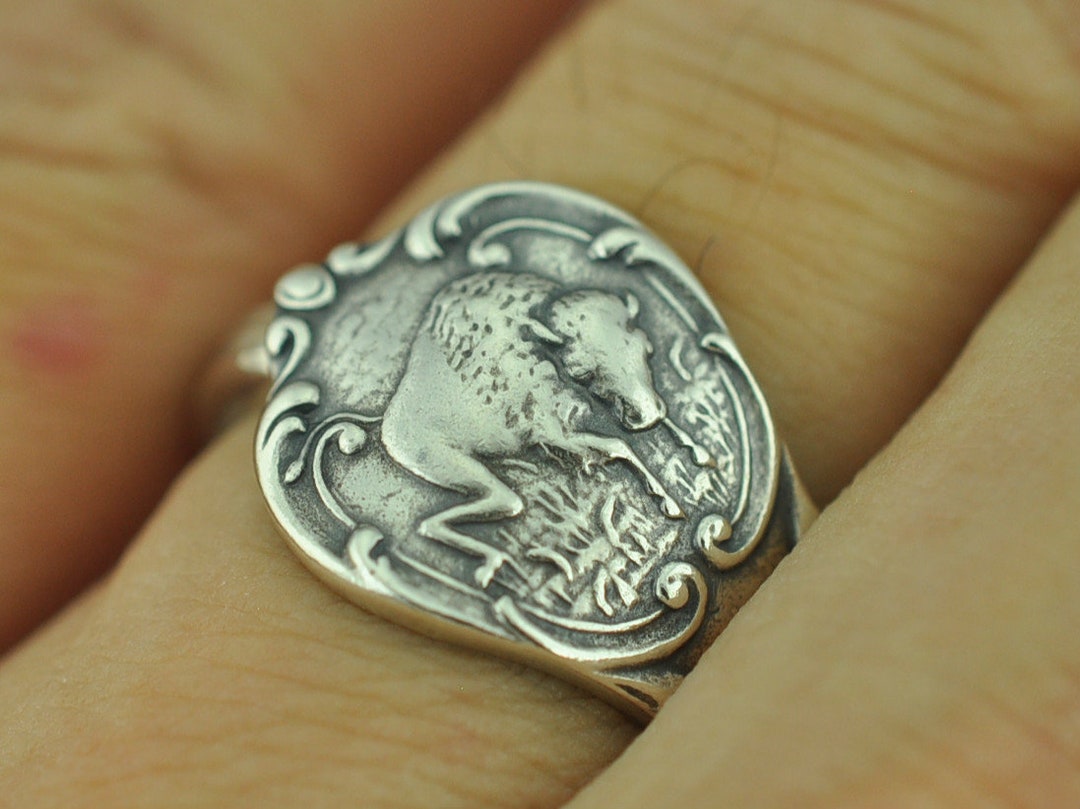 Dainty Solid 925 Sterling Silver Bison Chief Warrior Adjustable Spoon ...