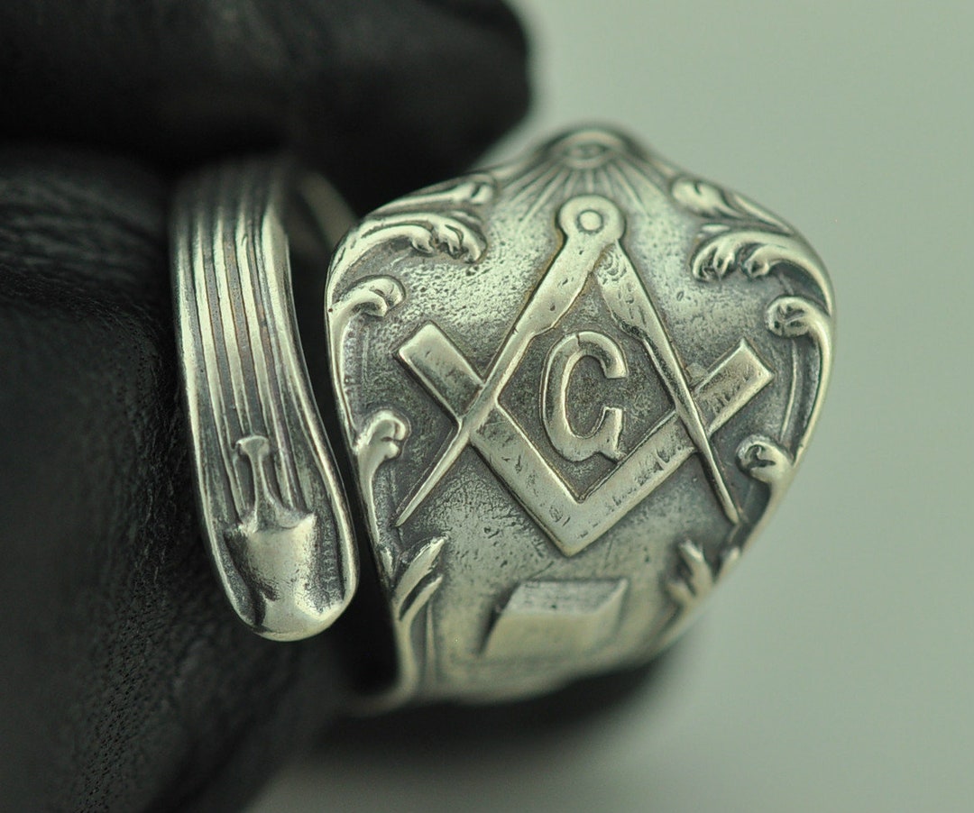Solid 925 Sterling Silver Freemason Masonic Compass Adjustable Spoon ...