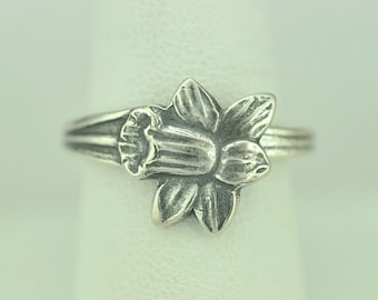 Sterling Daffodil Wildflower Ring, Floral Art Nouveau Ring, Vintage ...
