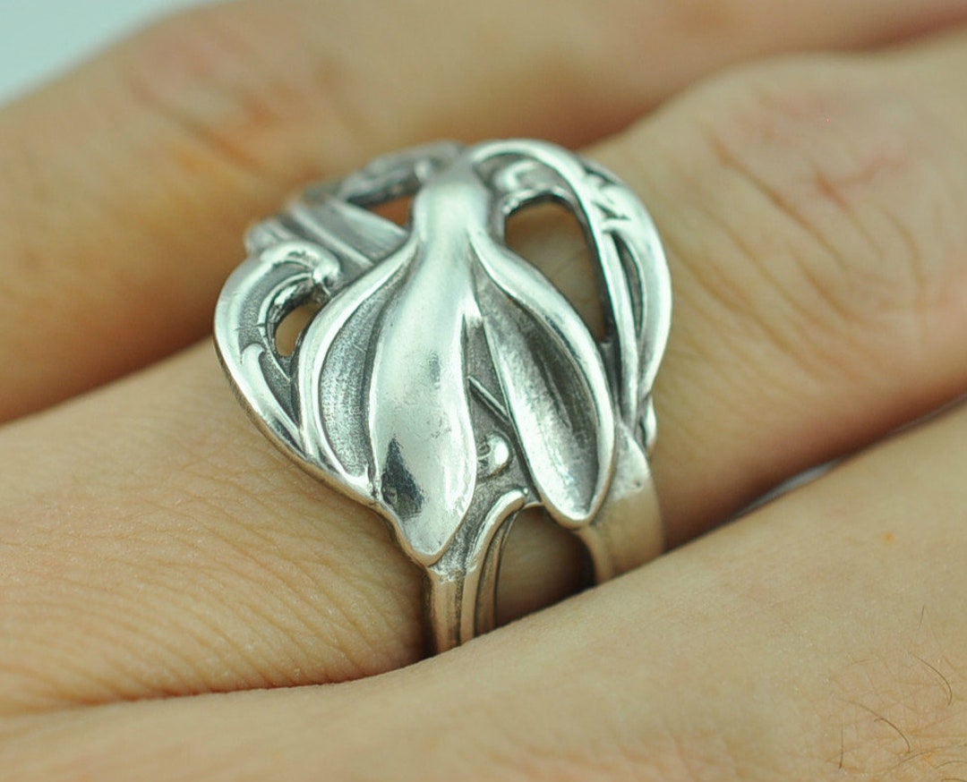 Solid 925 Sterling Silver Snow Drops Lily Flower Spoon Ring - Etsy