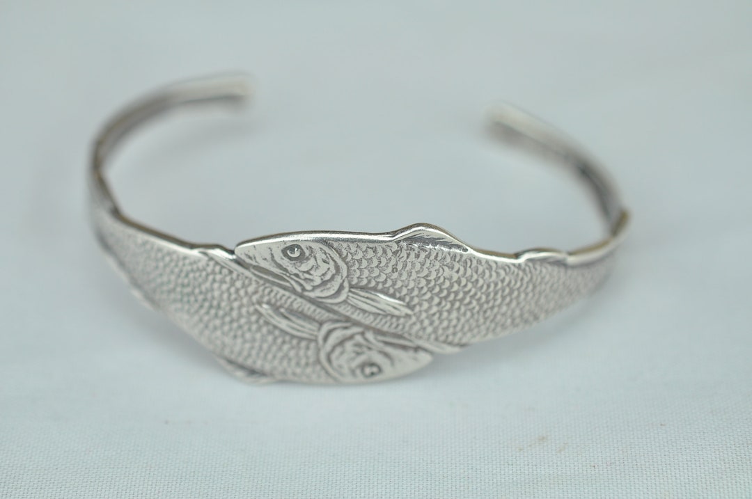 6'' Solid 925 Sterling Silver Two Fish Cuff Bracellet - Etsy