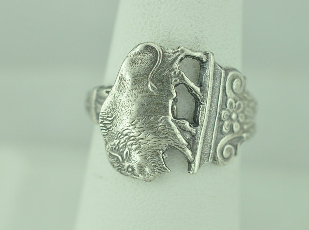 Dainty Solid 925 Sterling Silver Small American Bison Adjustable Spoon ...