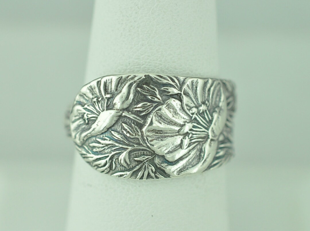 Dainty Solid 925 Sterling Silver Poppy Flower Floral Adjustable Spoon ...