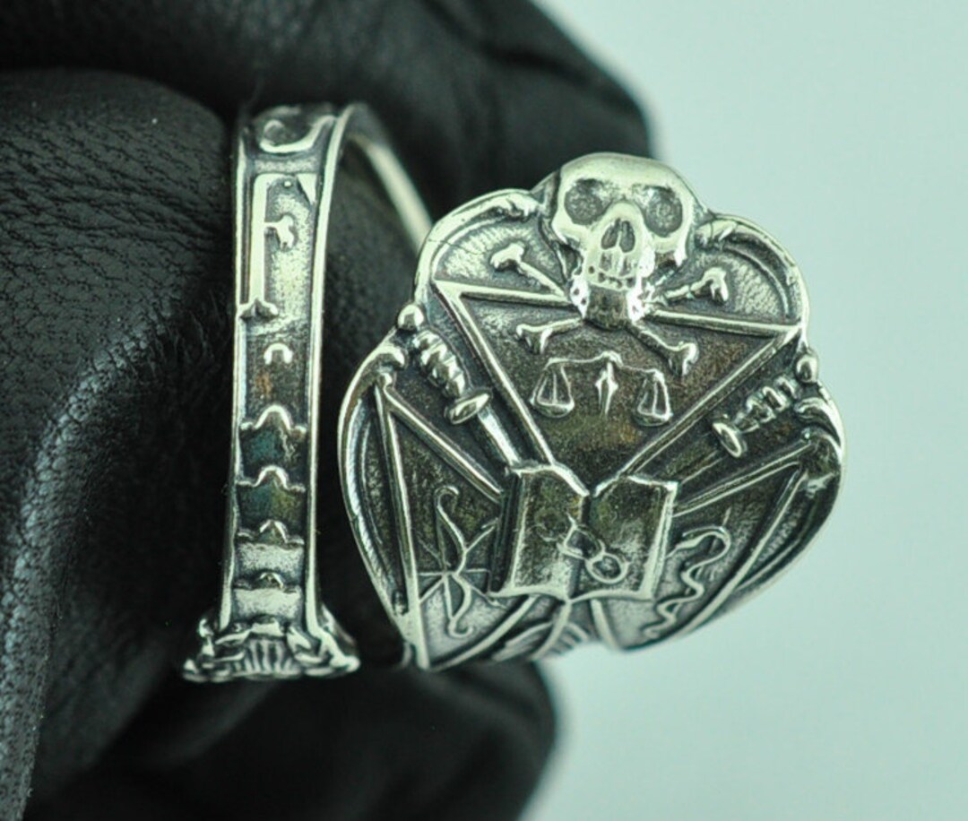Solid 925 Sterling Silver Human Skull IOOF Adjustable Spoon Ring - Etsy