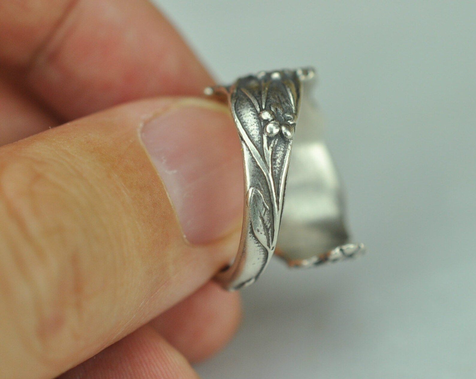 Solid 925 Sterling Silver Forget-me-not Flower Floral Adjustable Spoon ...