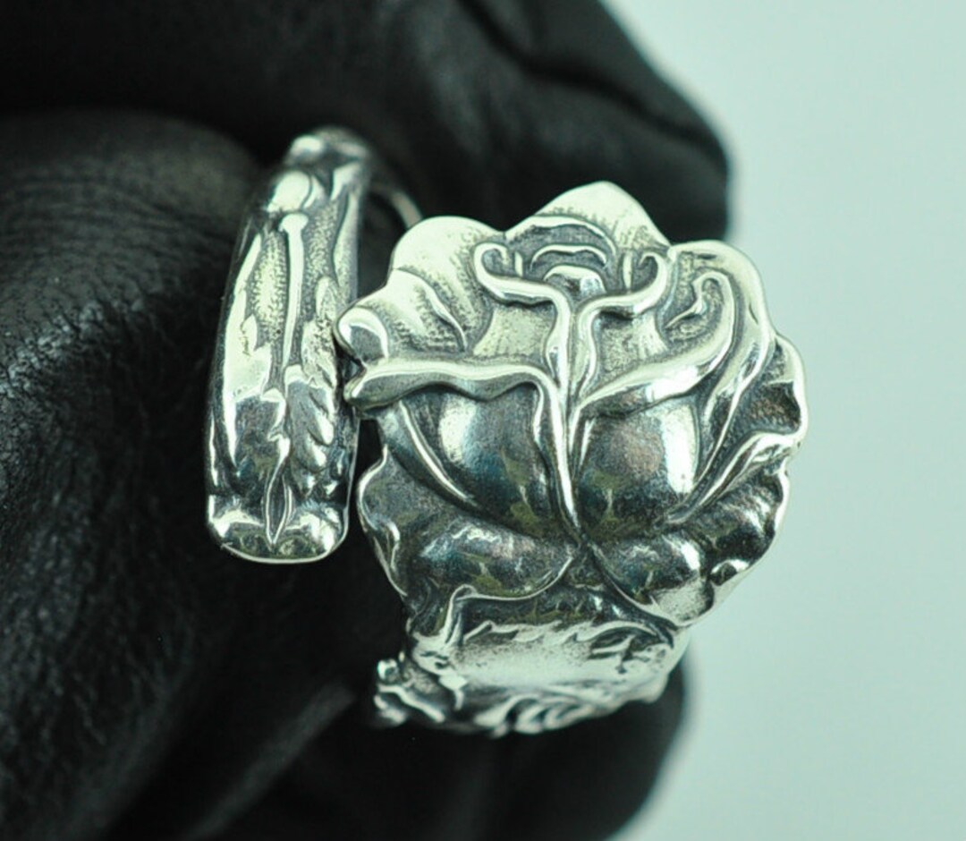 Solid 925 Sterling Silver Rose Flower Adjustable Spoon Ring - Etsy