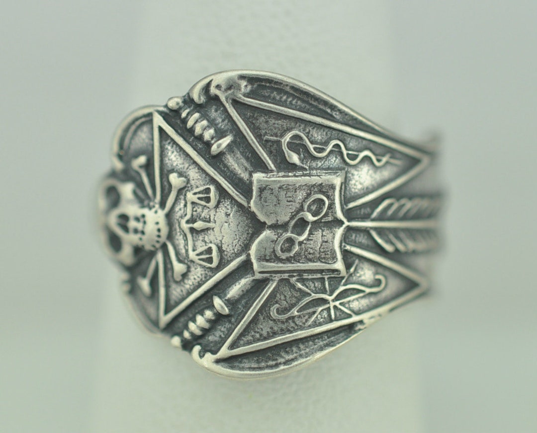 Solid 925 Sterling Silver Human Skull IOOF Adjustable Spoon Ring - Etsy
