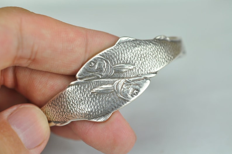 6'' Solid 925 Sterling Silver Two Fish Cuff Bracellet - Etsy