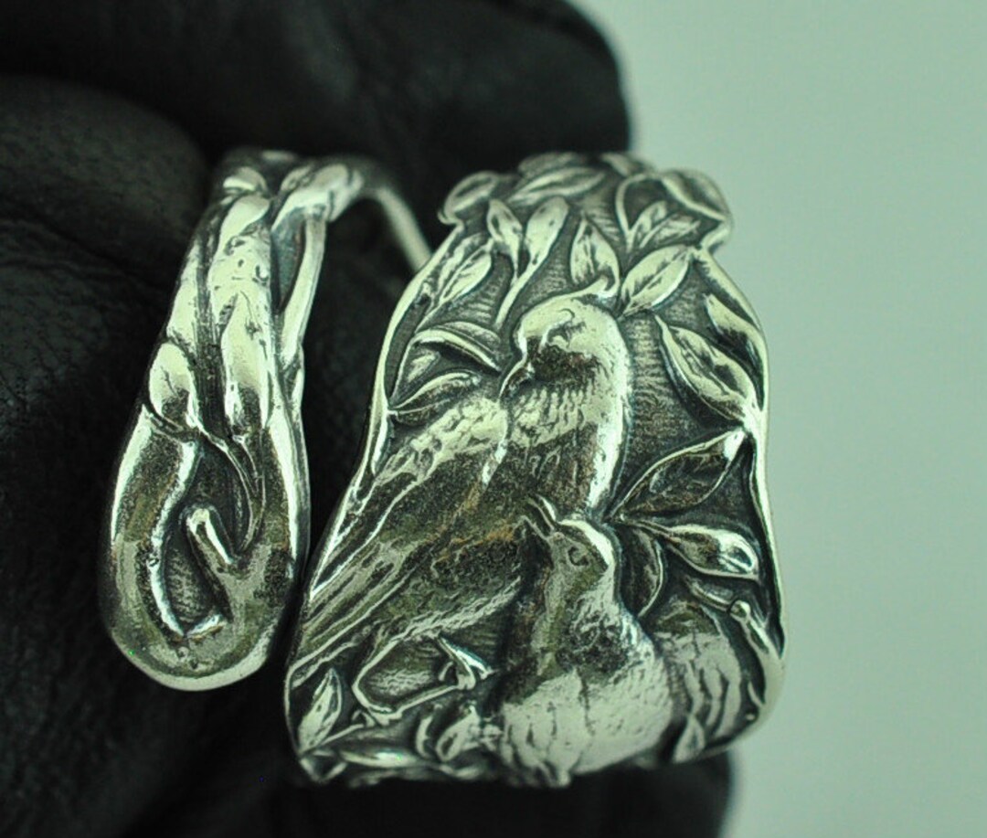 Solid 925 Sterling Silver Birds Adjustable Spoon Ring - Etsy