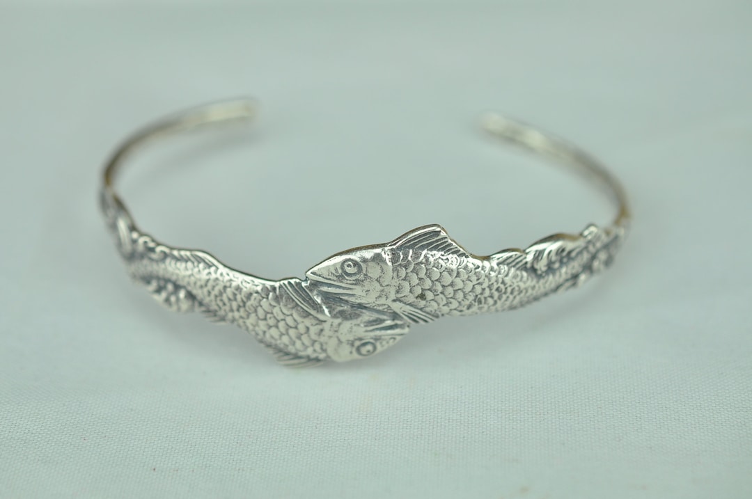 6'' Solid 925 Sterling Silver Two Happy Fish Cuff Bracellet - Etsy