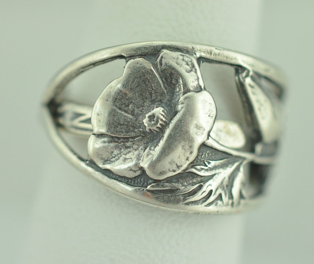 Solid 925 Sterling Silver California Flower Adjustable Spoon Ring - Etsy