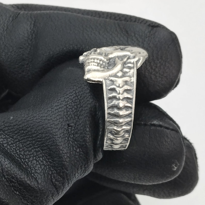 Solid 925 Sterling Silver Human Skull With Spine Adjustable Spoon Ring ...
