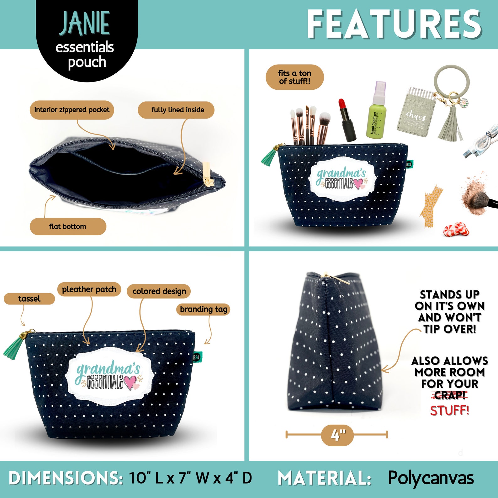 Brooke and Jess Designs Grandma Getaway Bag and Gifts Zippered Tote Bag ...
