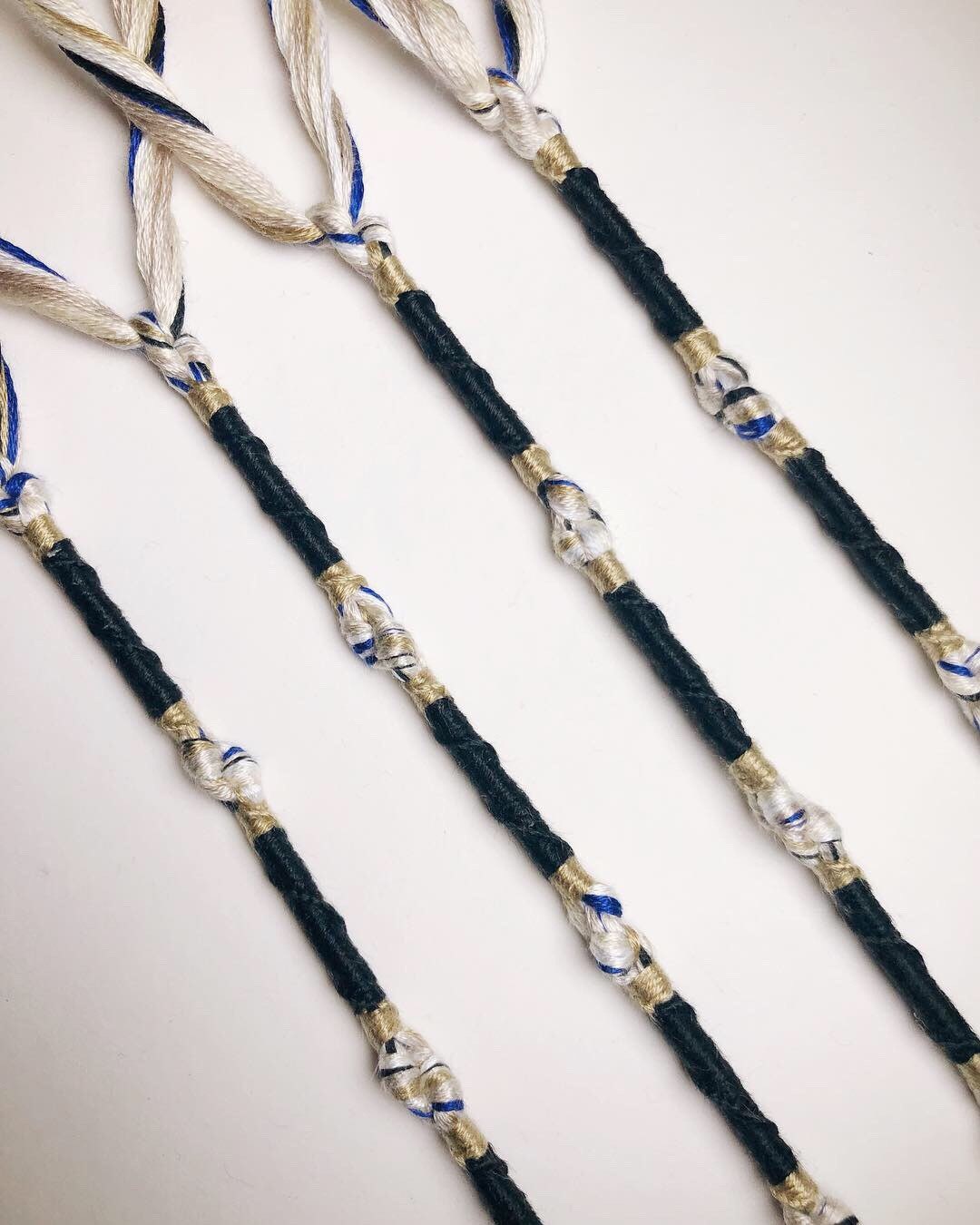 Tzitzits Beige With Gold and Black and Blue Tekeleth, Set of 4, 100% ...