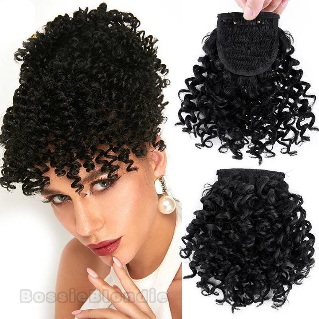 Short Front Kinky Curly Afro Bangs Clip in Wigs for Black - Etsy